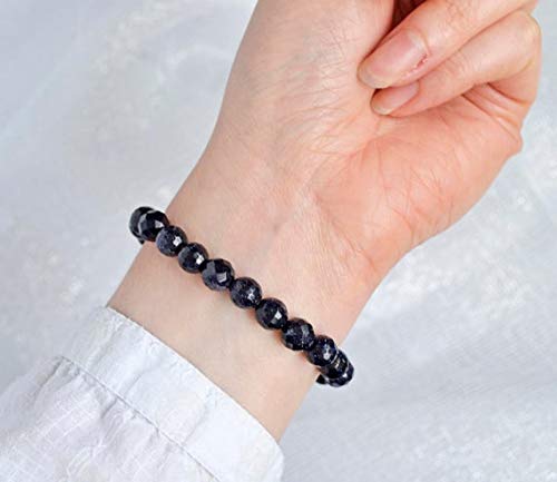 WORLD WIDE GEMS Blue Goldstone Bracelet - Navy Blue Bracelet - Gemstone Bead Bracelet - Sparkle Bracelet - Night Sky Jewelry - Celestial Gifts - Gift Women 6mm Code- WAR6899
