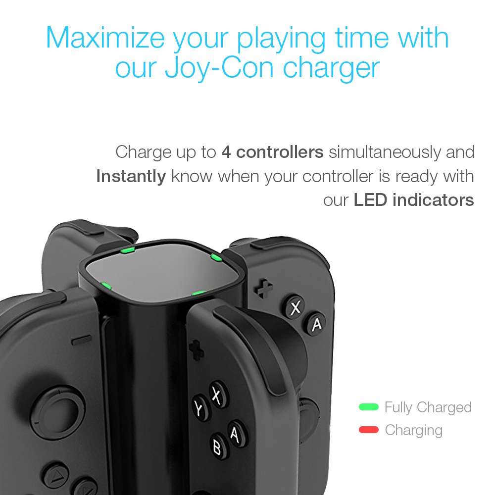 Switch Joy Con Charger Station Fast Charging Dock for Nintendo Switch by GameWill(Black)