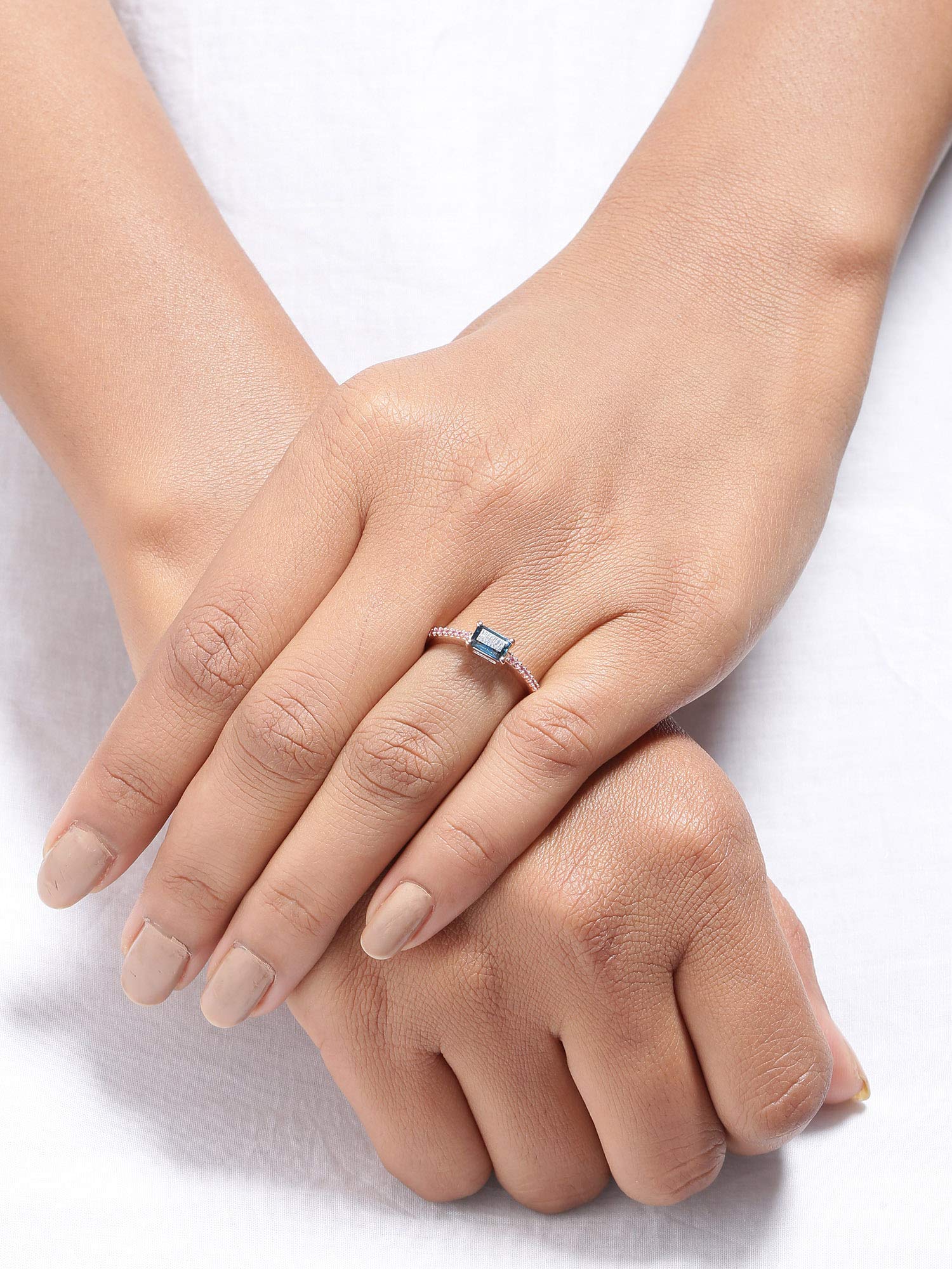 YoTreasure 10kt Rose Gold 0.92 ct. t.w. London Blue Topaz and Pink Sapphire Women's Engagement Ring