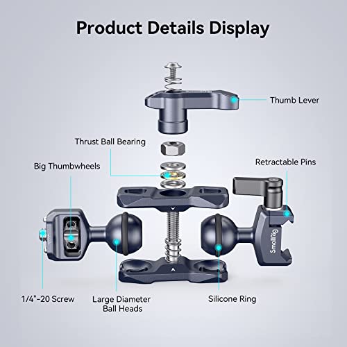 SmallRig Articulating Magic Arm with NATO Clamp and 1/4"-20 Screw (with Retractable Pins), 360 Degree Rotation, Max Load of 12 Ib Magic Arm for Field Monitor, Camera and Lights 3875