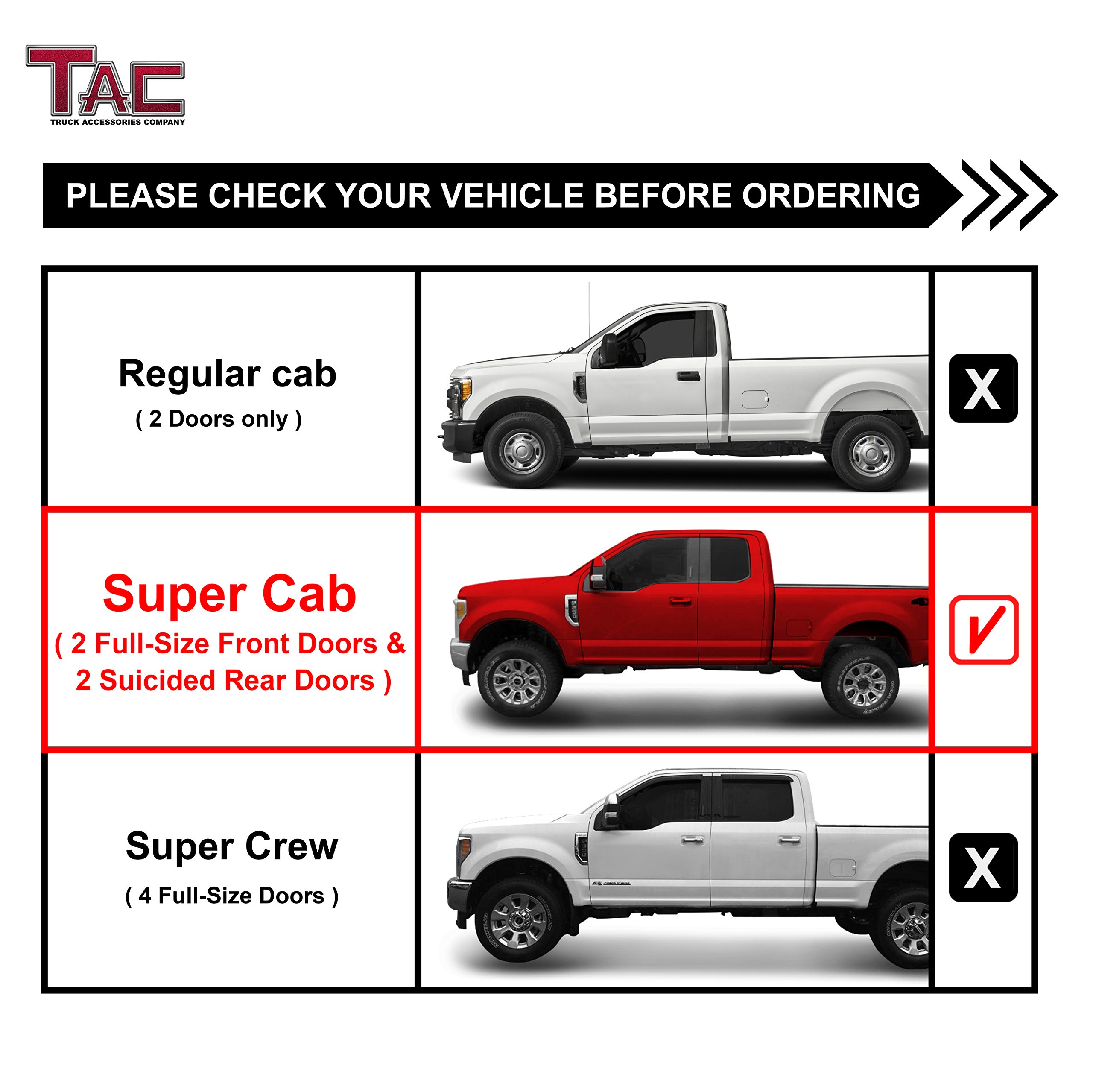 TAC Side Step Fit 1997-1998 F150/F250LD Super Cab 3 Door / 1999-2003 F150/F250LD Super Cab 4 Door (Incl. 04 Heritage) 3" Black Side Step Nerf Bars Step Rails Running Boards 2Pcs