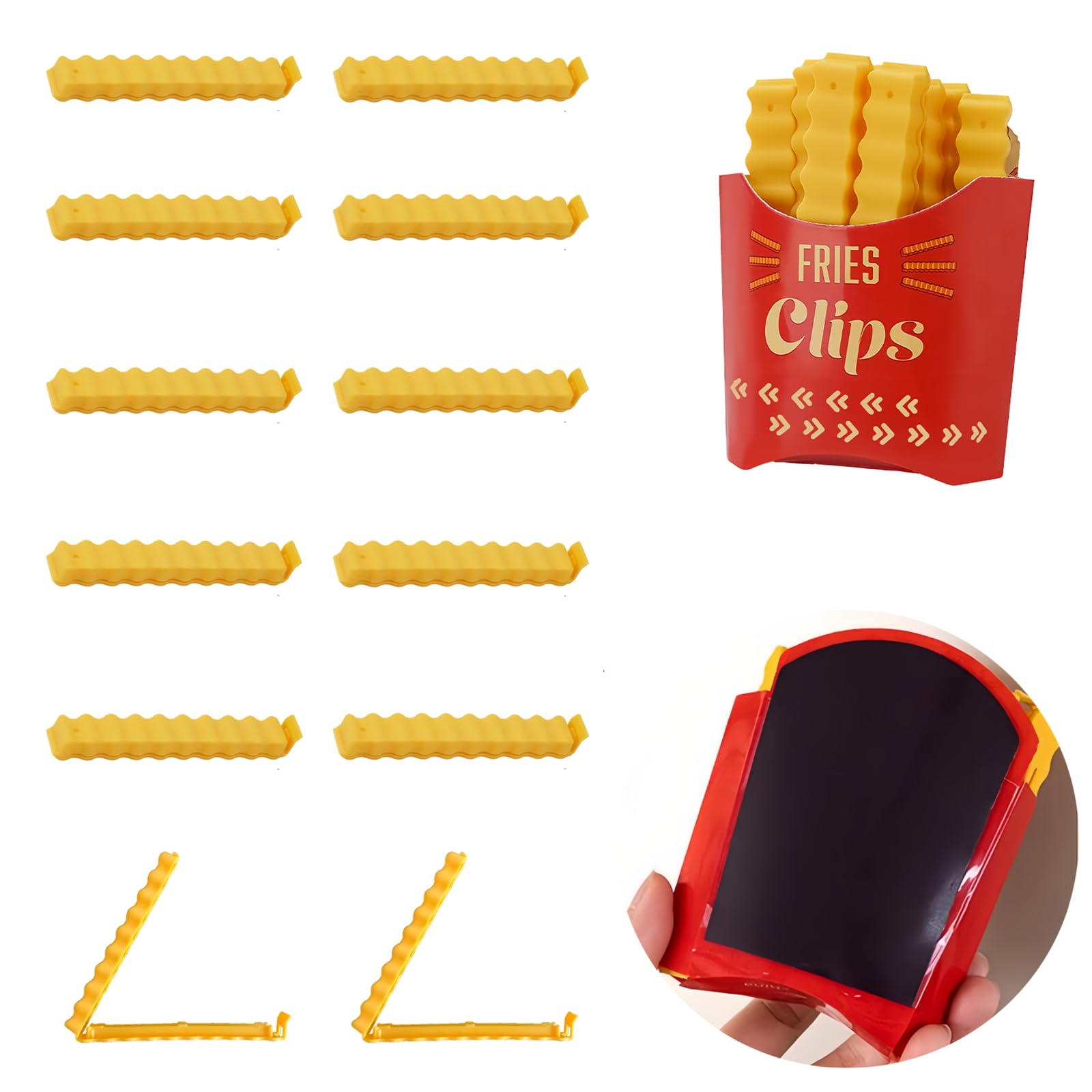 Whimsical Fries Magnetic Food Clips - Set of 12 chip clips: Keep Food Fresh & Organized | Novelty Design for Fridge | Cute & Practical Kitchen Accessory | Securely Seal Bags & Packages | Food Clips