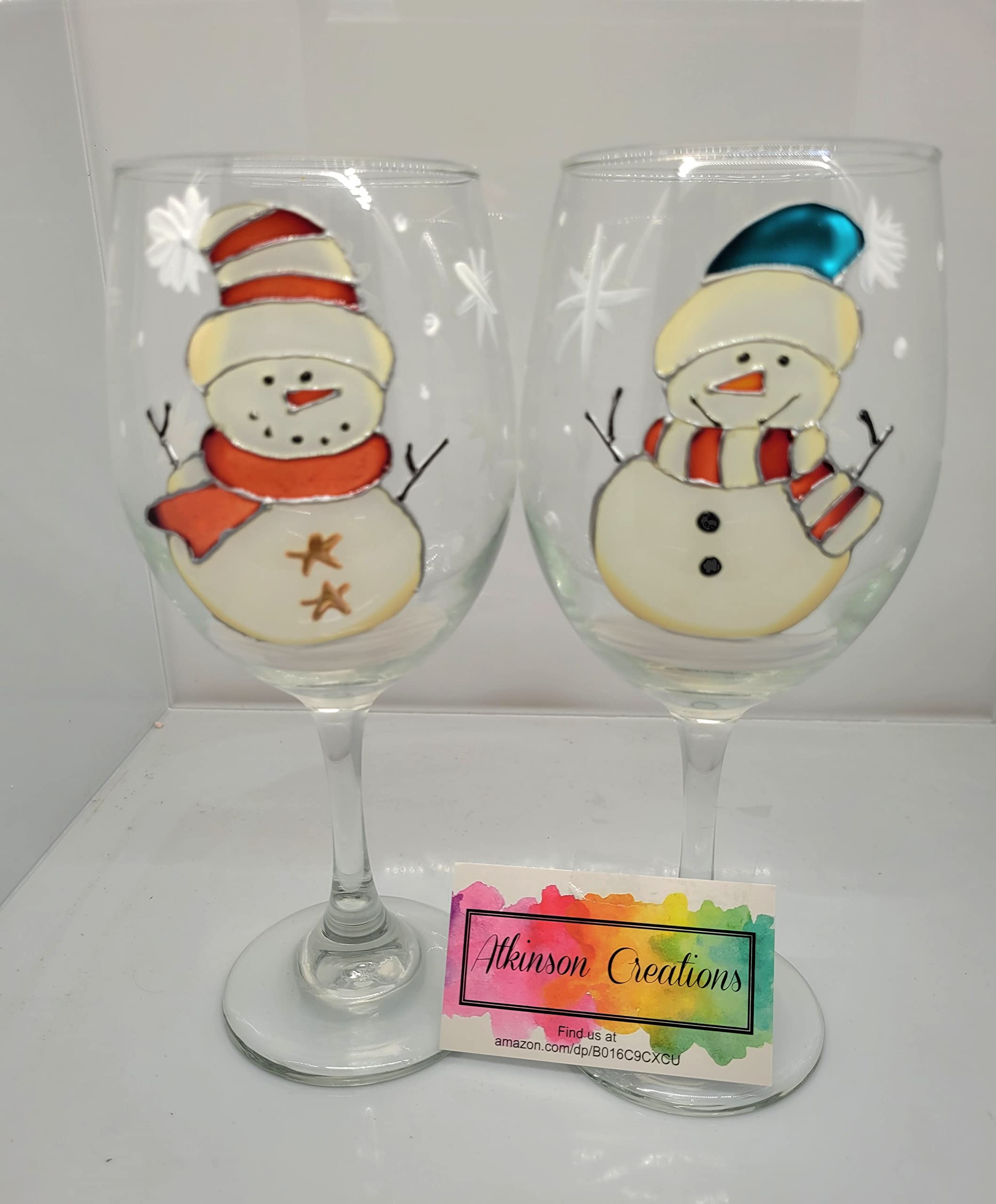 Snowman Hand Painted Holiday Wine Glasses Set of 2