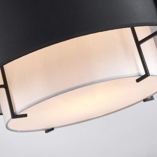 Saint Mossi 4-Lights Modern Fabric Chandelier for Dining Room, Black Farmhouse Chandelier Light Fixture Merged with Drum Style,Black Pendant Light Fixtures,H12 x D20,Down Rod Adjustable