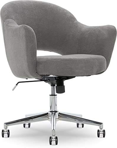 Serta Valetta Office Desk Memory Foam Padding, Midcentury Modern Style, Chrome-Finished Stainless-Steel Base, Home Chair, Gray