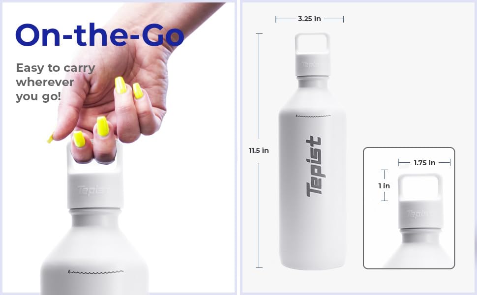 Tepist ThirtyO 30oz Stainless Steel Bottle Compatible with Sodastream Machines | Powder Coated White | Vacuum Sealed | Double Walled | Leak-Proof | Easy to Carry | Reusable Bottle