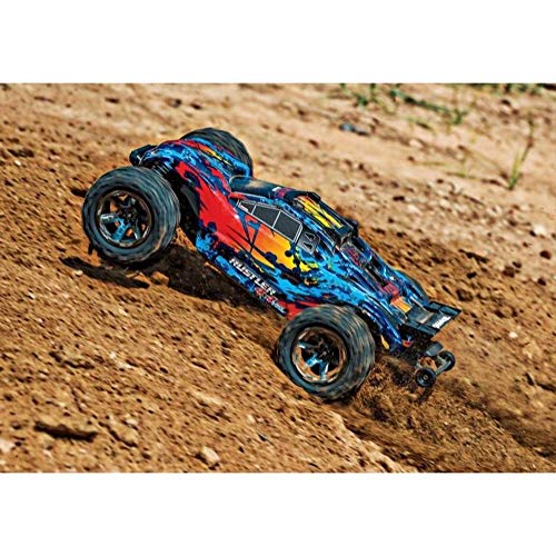 Traxxas Rustler 4x4 VXL, RC Truck, 65+ mph, Red Yellow