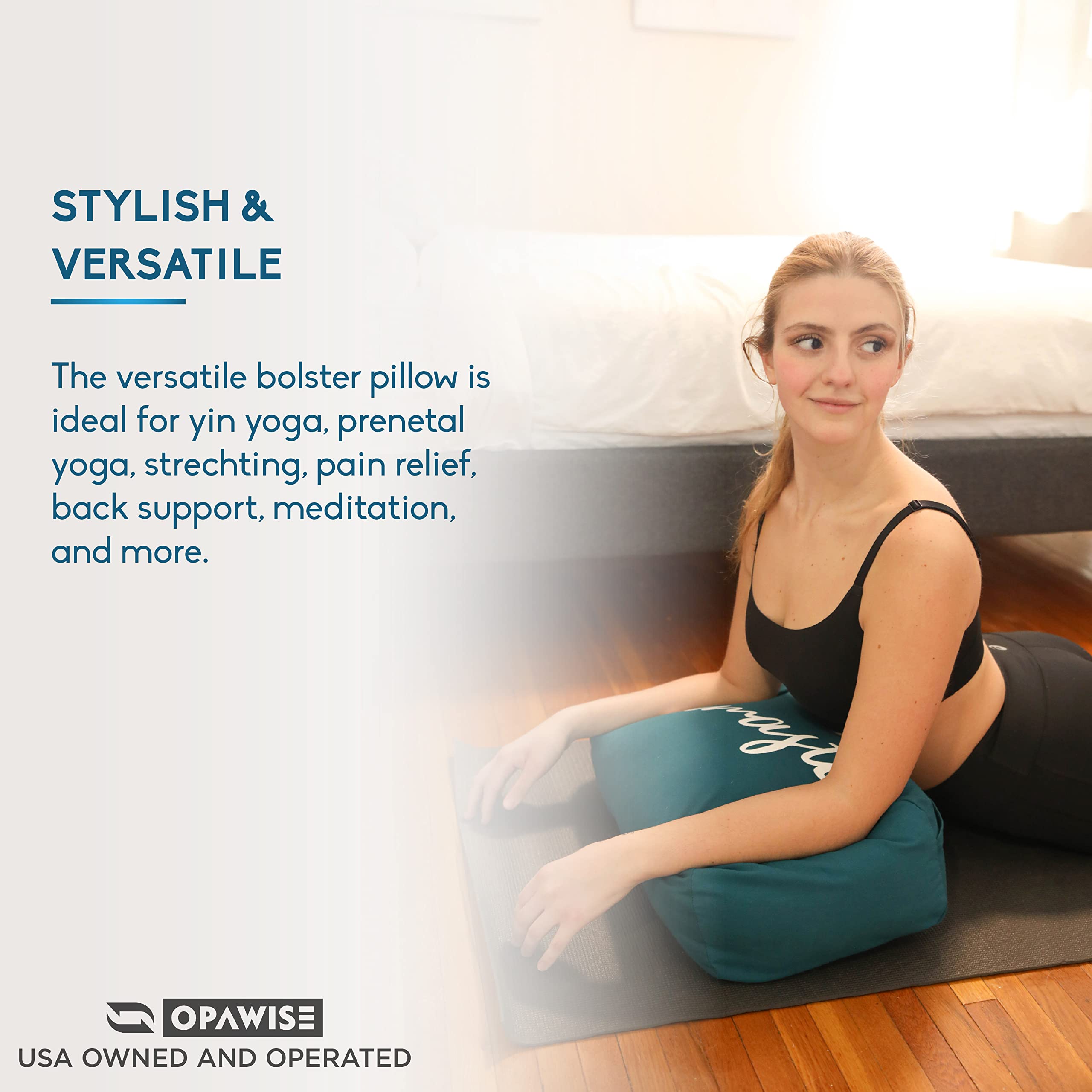 Yoga Bolster for Restorative Yoga - Rectangular Meditation Pillow with Washable Cover for Legs, Knees, Lower Back and Head, Lumbar Support Pillow for Bed, Sleeping - Yoga Pillow for Yin, prenatal Yoga