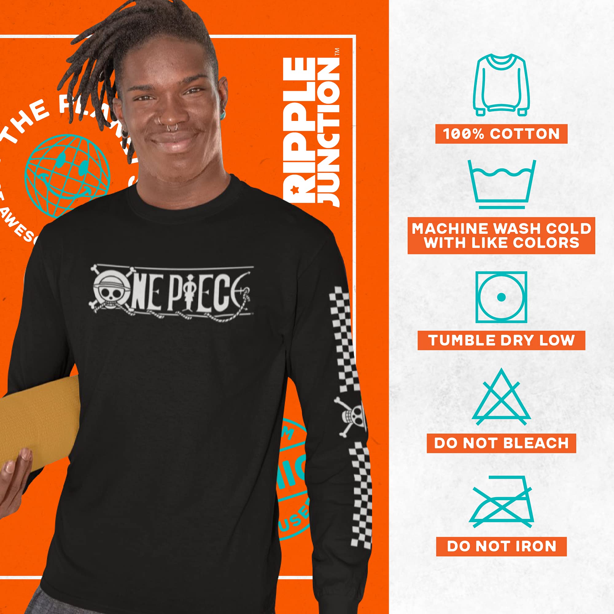 Ripple Junction One Piece Logo Anime Adult Crew Long Sleeve Crew T-Shirt Officially Licensed XL Black