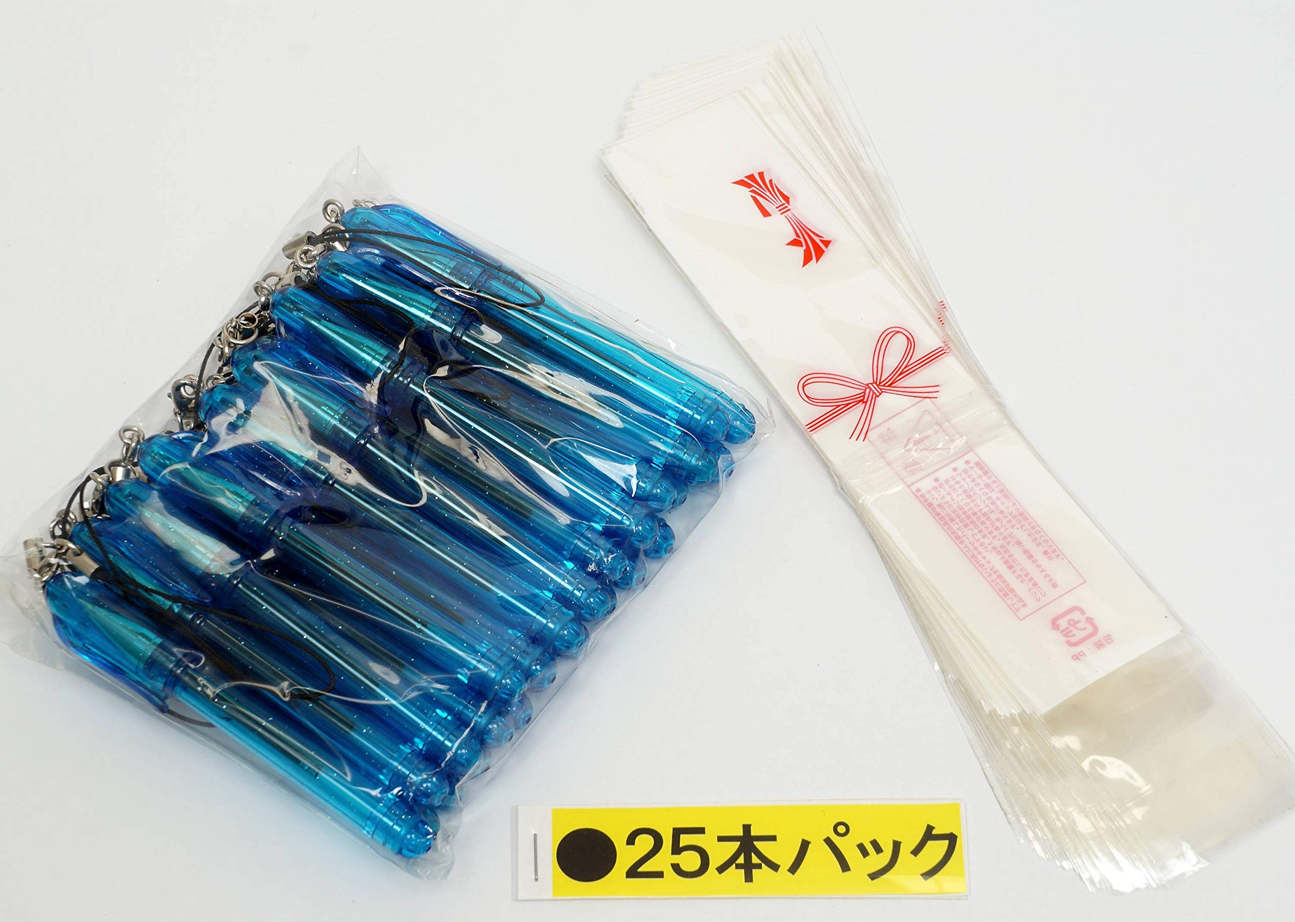 T22-N-509K-25-L Rakira Mini Pen with Lobster Claw Strap, OPP Bag, 3.7 inches (93 mm) Total Length with Mini Strap, Translucent Body Cap Type, Mini Pen with Glitter, Blue