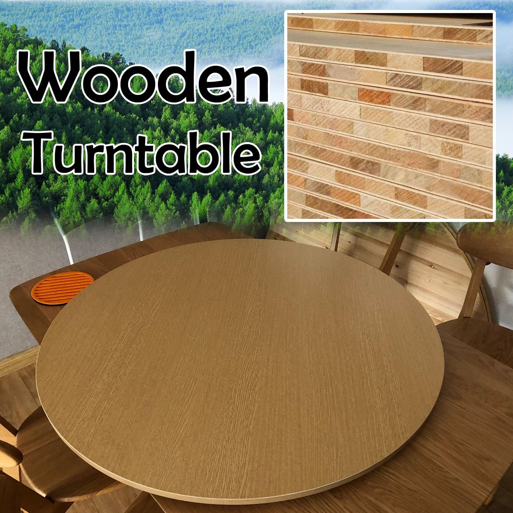 Wooden Rotating Plate For Dining Table With Silent Bearings, Ø 20 24 28 32 36 39 Inch Tabletop Round Rotating Serving Tray, Easy To Reach Food Lazy Susan Turntable