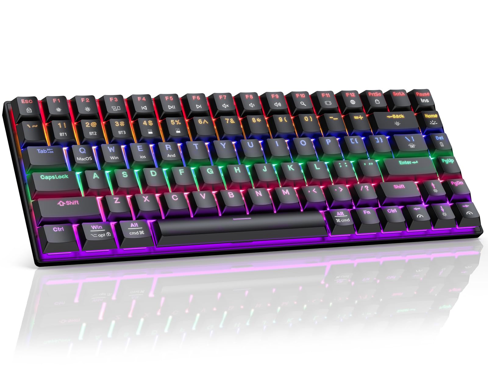 SABLUTE Mechanical Gaming Keyboard, Bluetooth/2.4G/USB-C Wired, 75% Compcat Mini Keyboard with 22 RGB Effects, N-Key Rollover, 84 Keys Layout, 4MS Fast Low Profile Linear Red Switch (Black)