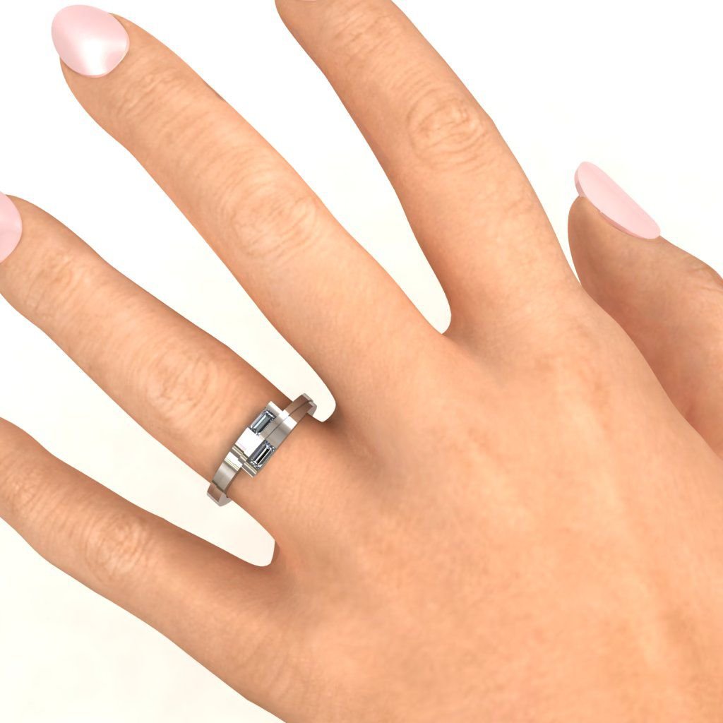 TSD 10K White Gold Double Baguette Bypass Birthstone Ring by JEWLR