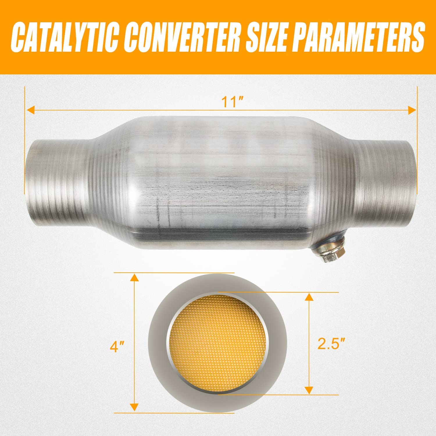 Universal High Flow Catalytic Converter with O2 Port ECO II with 2.5" Inlet/Outlet Height Spun Replace 425250 (EPA Compliant)