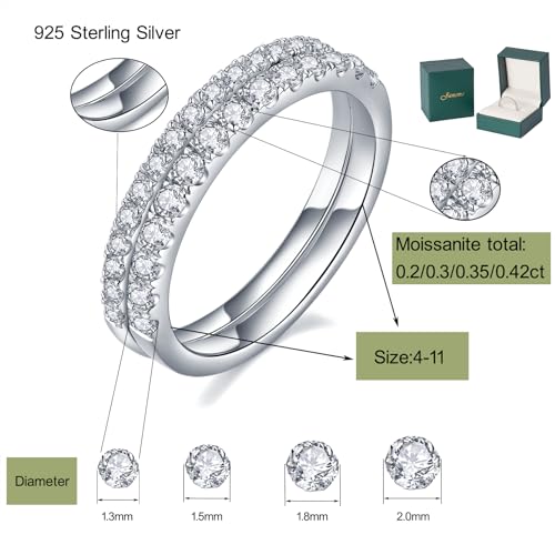 YODEWA Moissanite Wedding Band, Moissanite Rings for Women Half Eternity 925 Sterling Silver Stackable Round Thin 0.3ct Lab Created Diamond Size 5