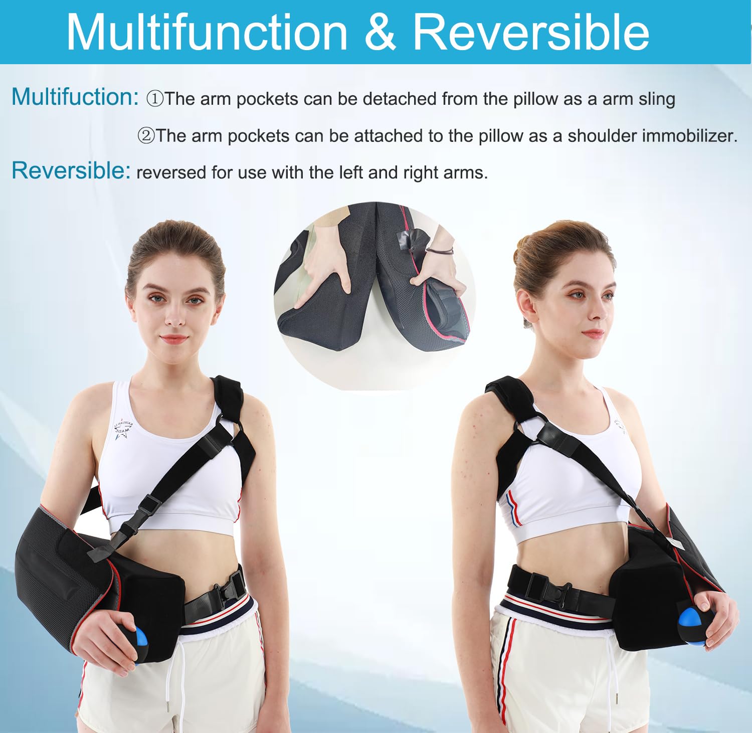 Universal Shoulder Abduction Sling with 30° Abduction Pillow 3-point Strap Exercise Ball Adjustable- Immobilizer for Injury Support Rotator Cuff, Sublexion, Surgery, Dislocated, Broken Arm - Brace