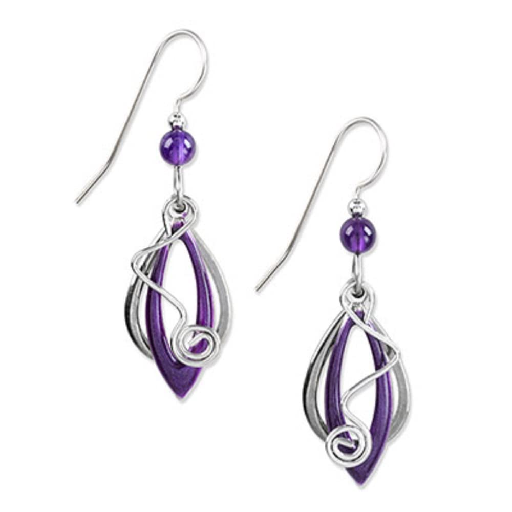 Silver Forest Earrings - silver coil purple