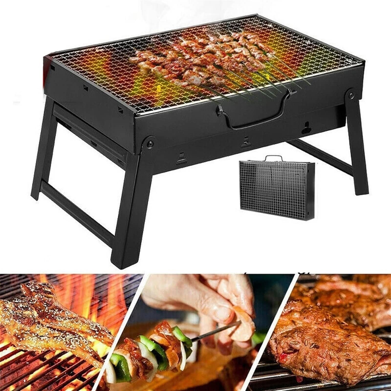 TAMYID Charcoal Grills, Folding Portable Barbecue Charcoal Grill Stainless Steel Small Mini BBQ Tool Kits For Outdoor Cooking Camping Picnics Beach