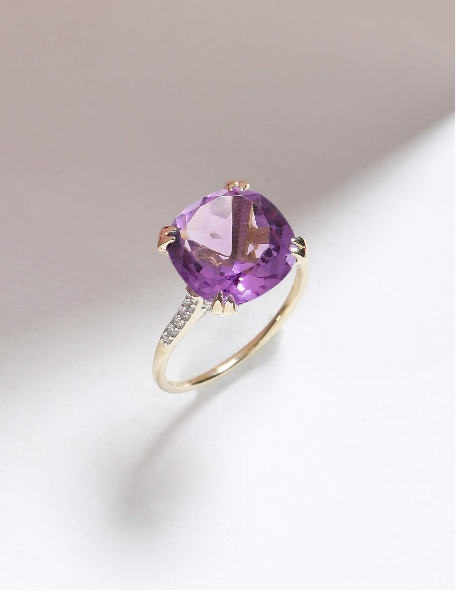 YoTreasure 6.11 Ct Amethyst Solid 10k Yellow Gold Statement Ring Jewelry