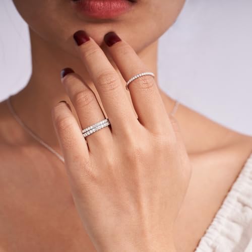 YODEWA Moissanite Wedding Band for Women Half Eternity 925 Sterling Silver 0.42ct DEF Color VVS Lab Created Diamond Thin Stackable Real Moissanite Anniversary Wedding Rings Size 7