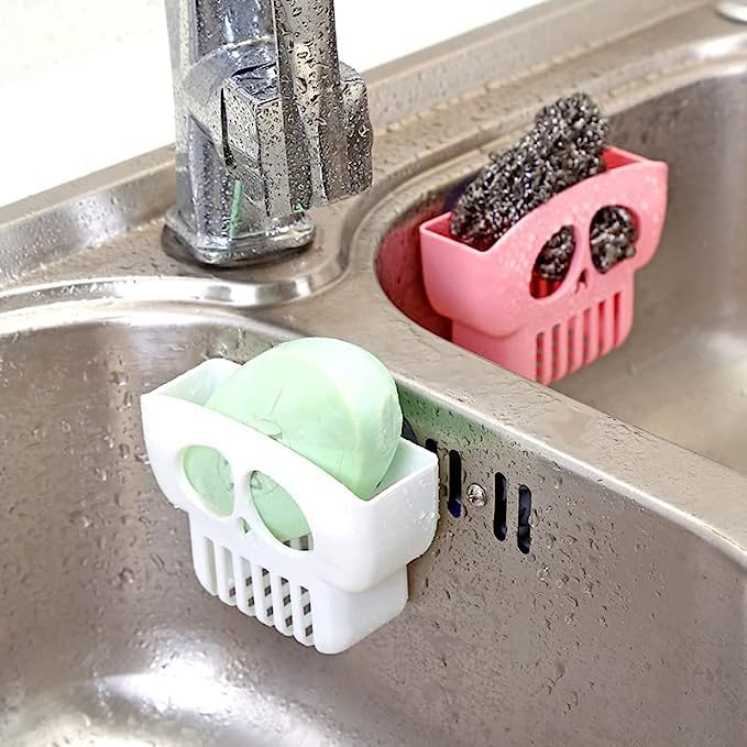 Skull Shape Sponge Holder Drain Rack for Kitchen Sink Suction Cup Plastic Brush Caddy Storage Box Shelf Liquid Creative Drainer (Gray)