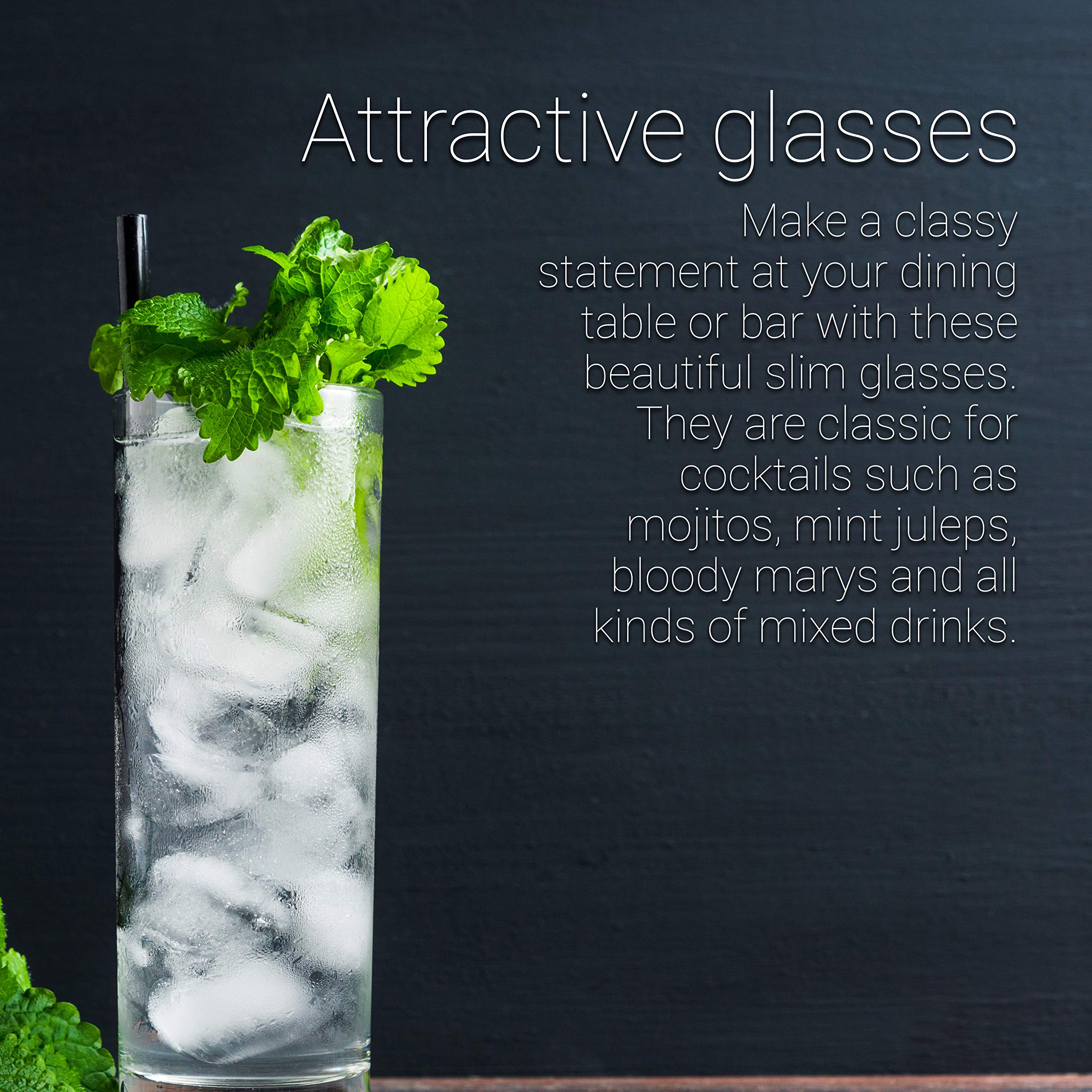 Upper Midland Products 12 Tom Collins Highball Glasses, 10.5 Oz Zombi Mojito Slim Modern Glass