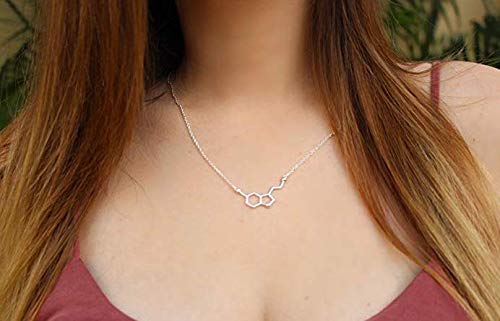 Silver Serotonin Molecule Pendant Necklace,Organic Chemistry Jewelry for Science Lovers,Gift for a Science Student (A:silver necklace)