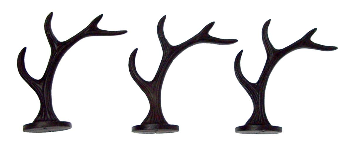 Wowser Four Point Dark Brown Deer Antler Cast Iron Wall Mount Coat Hooks, 5 1/2 Inch, Set of 3