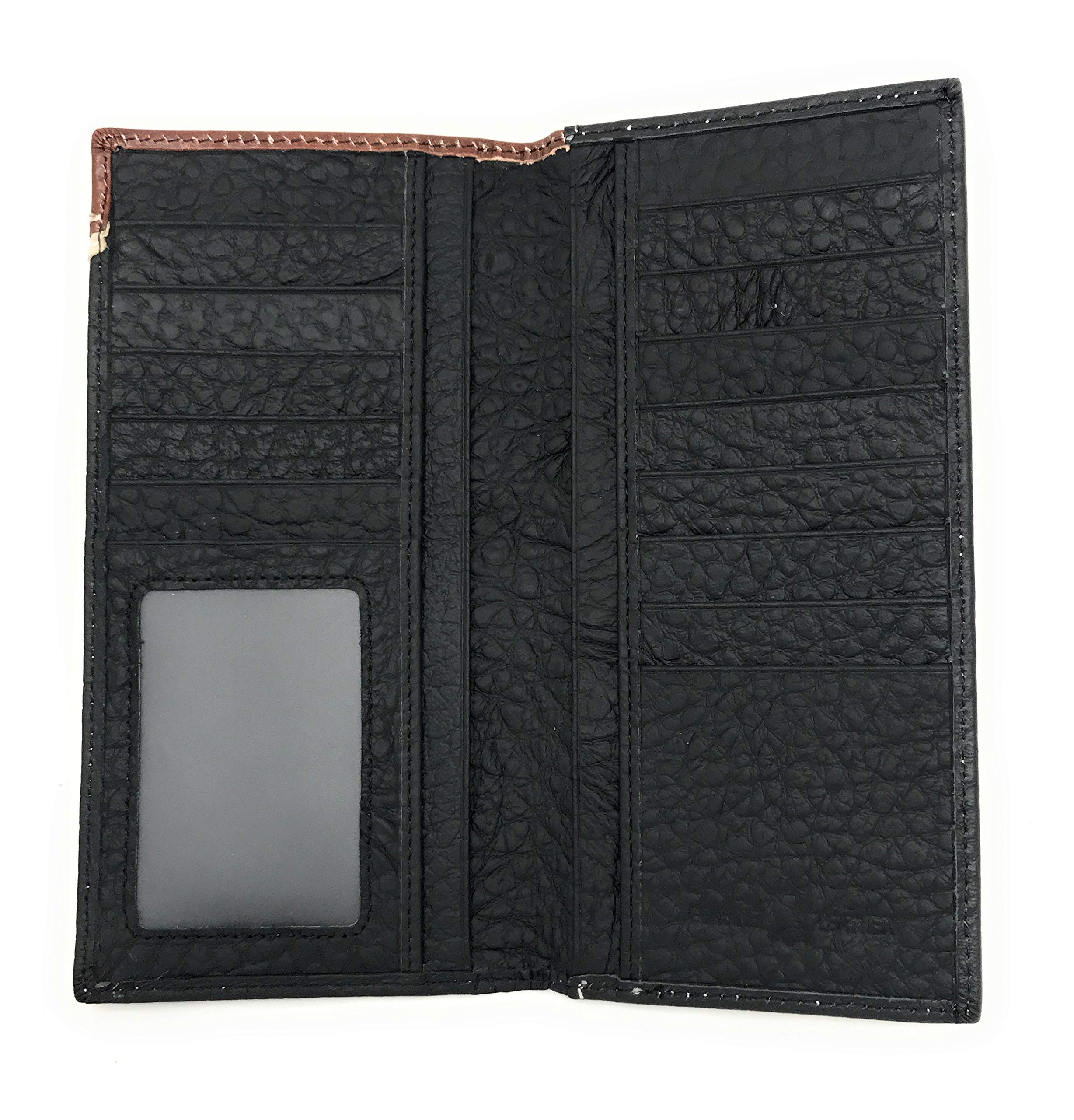 Texas West Western Tooled Genuine Leather Star Men's Long Bifold Wallet (Black)