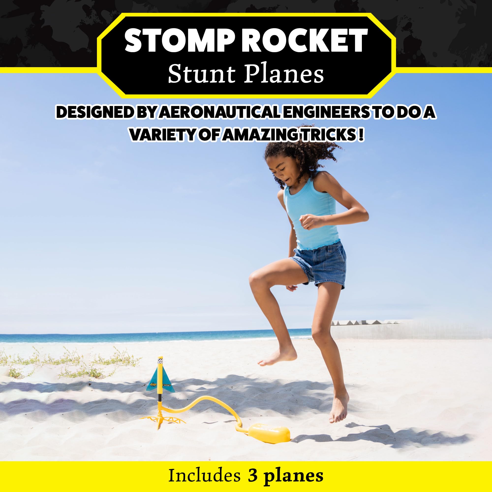 Stomp Rocket Stunt Plane Launcher Toy for Kids - 3 Foam Airplane Toy Soars Over 100 Feet - Unique Tricks & Adjustable Plane Rocket Launcher Stand - Fun Outdoor Toys & Gift for Boys or Girls