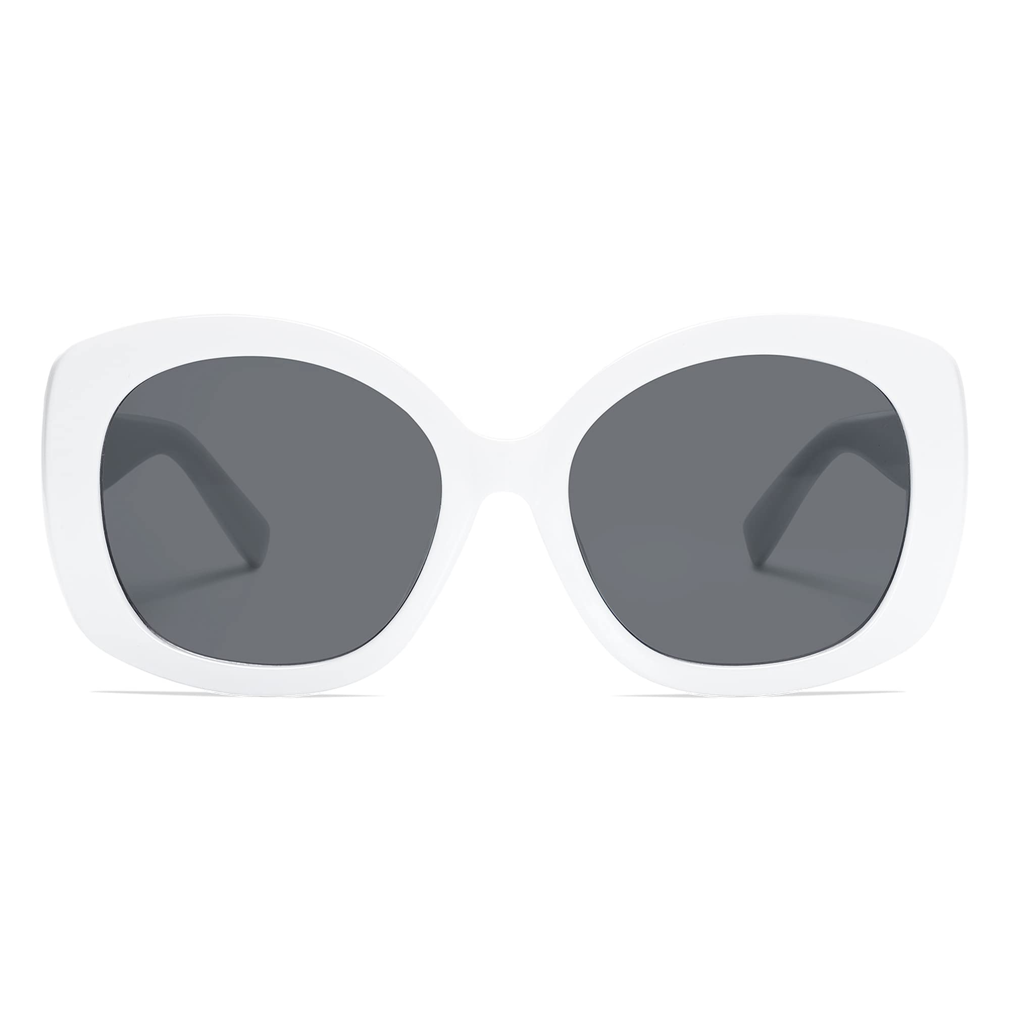 SOJOS Trendy Oversized Round Sunglasses Womens,Retro Stylish Shades Large Sunnies For Women SJ2212 White Frame Grey Lens