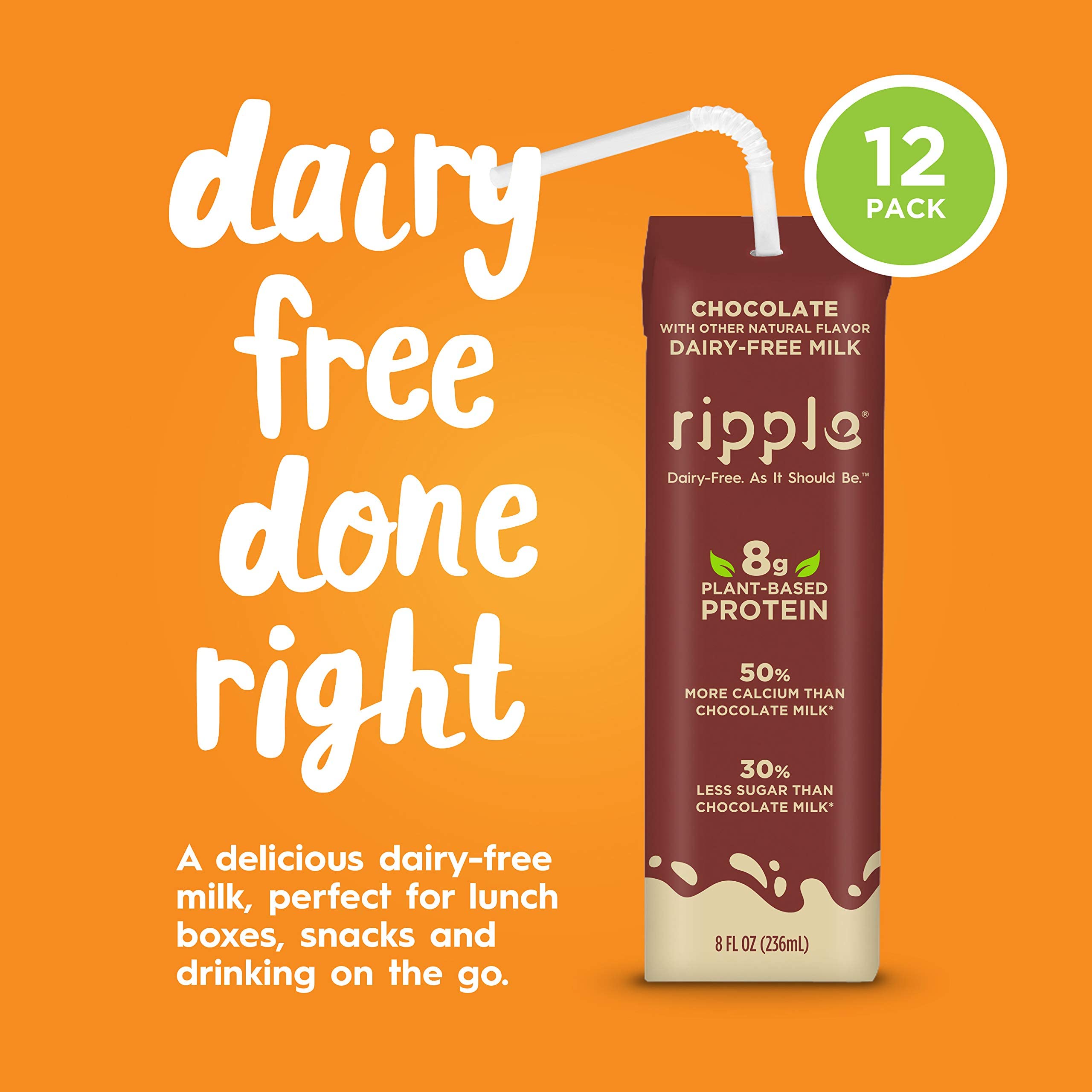 Ripple Non-Dairy Milk, Variety Pack | Vegan Milk With 8g Pea Protein | Shelf Stable Single Serve Cartons | On-The-Go | Non-GMO, Plant Based, Gluten Free | 8 oz, 12 Pack