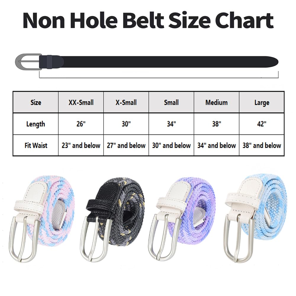 univo colors Multicolor Braided Golf Belt Elastic Stretch Oval Satin Nickel Pin Buckle Leather Loop End Tip(Blue White XXS)