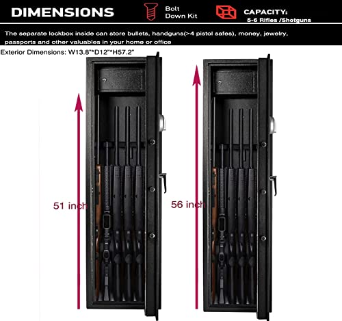 Quicktec Large Rifle Safe, Gun Safe for Home Rifles and Pistols, Quick Access 5-6 Gun Cabinet Shotgun Safe (with/Without Scope) with Pistol Lockbox Slient Mode (Large Gun Safe-Biometric) …