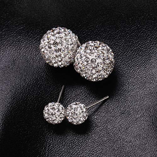 Silver Plated White Rhinestones CZ double-sided Shambhala Style two Balls Women piercing Stud Post Earrings