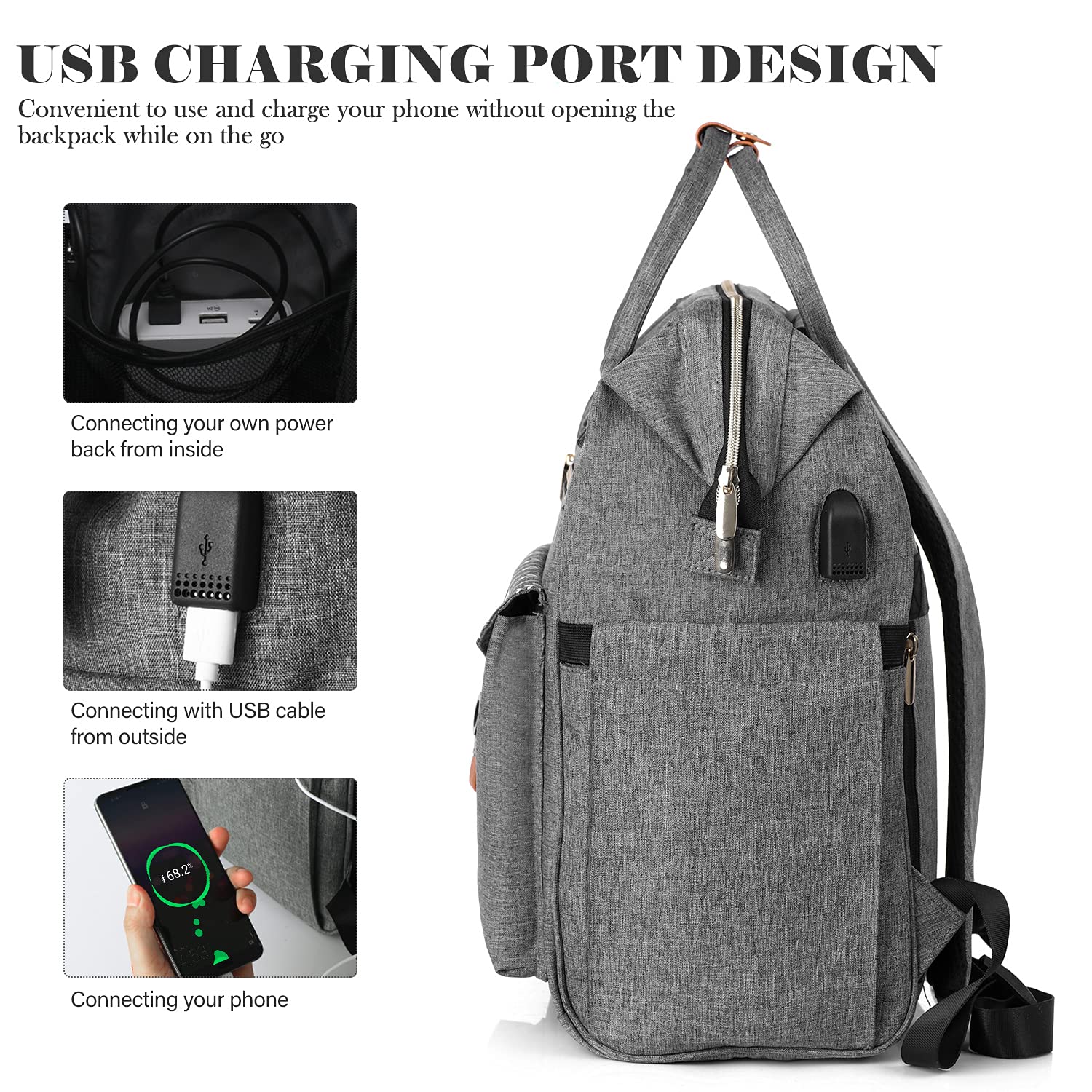 RJEU Laptop Backpack for Women, Travel School Backpack With USB Charging Port, Water Resistant Computer Bag Work Purse, Casual Daypack for Girls, Teacher Nurse Backpack, Gift for Women