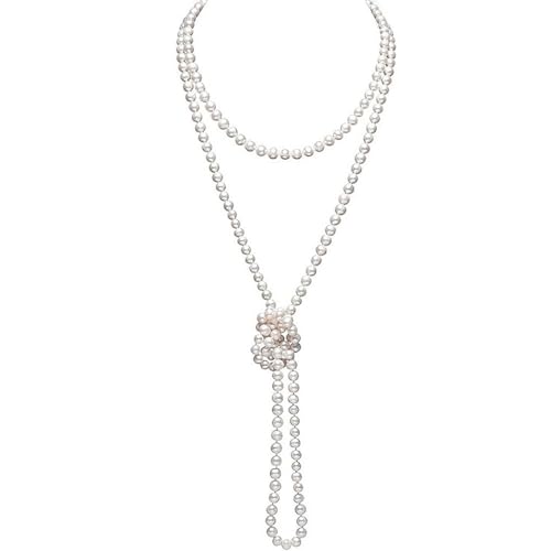 TUOKAY 1920s Pearls Beads Necklace for Women Pearls Strands, Fashion Imitation Faux Pearls Long Necklace Vintage Costume Jewelry Necklace 55 in. Diameter of Pearl 0.32 in. (Ivory)