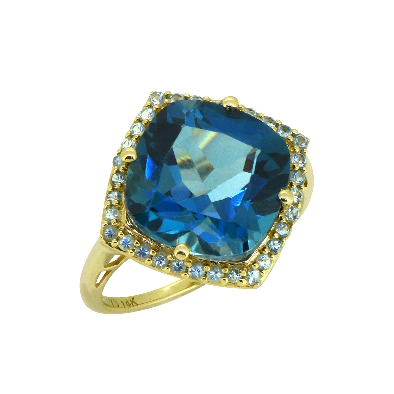 YoTreasure 7.17 ct London Blue Topaz Ring Solid 14k Yellow Gold Jewelry