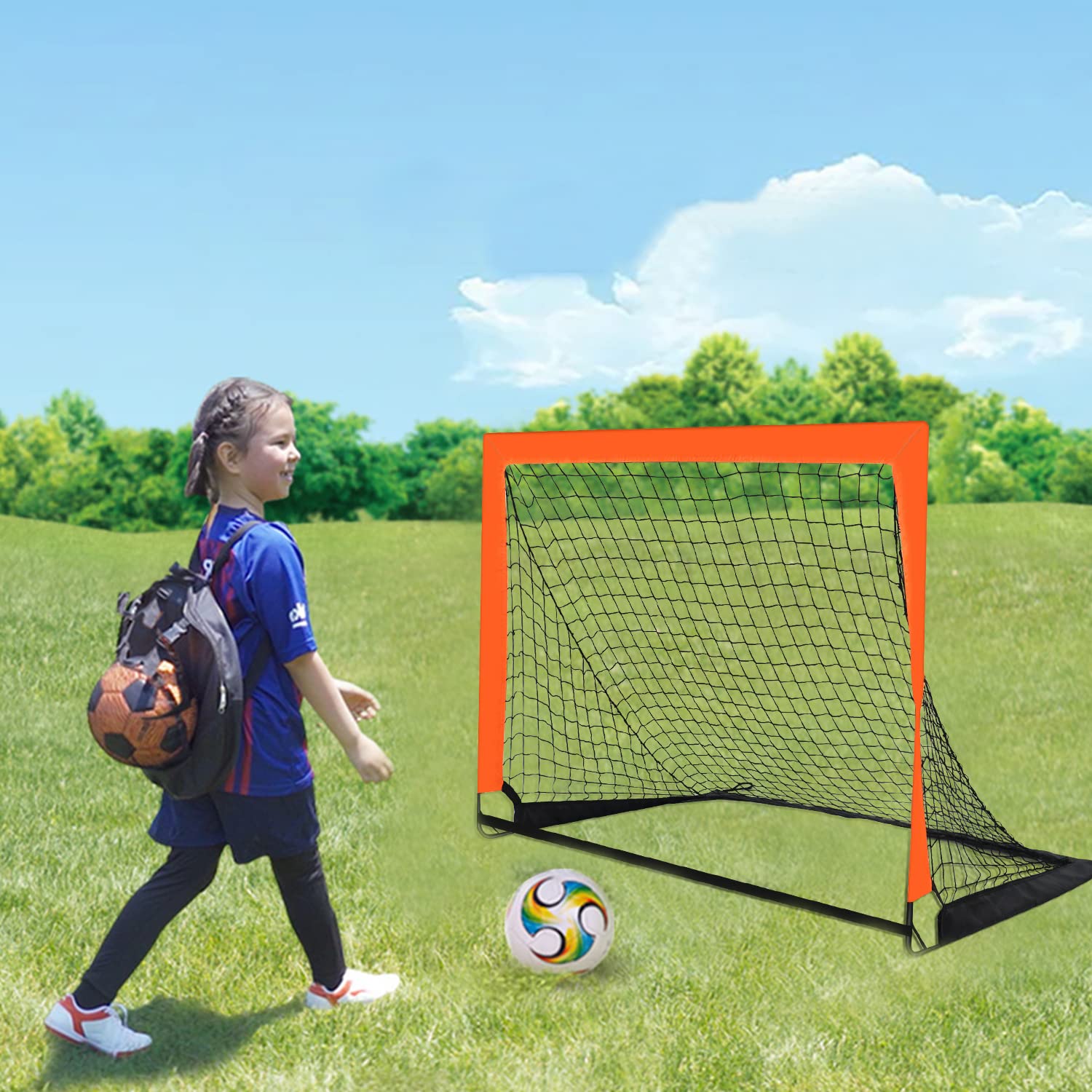 Theresduet 2 Pack 4β x 3β Size Portable Kid Soccer Goals for Backyard, Indoor and Outdoor Pop Up Soccer Goals, Orange, Theresduet