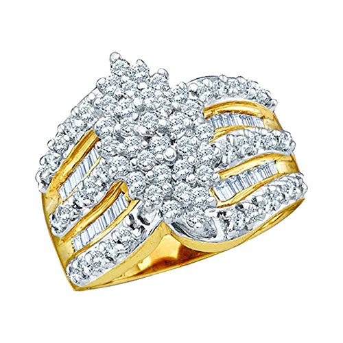 Sonia Jewels Size - 6-10k Yellow and White Two 2 Tone Gold Large Marquise Shape Cluster Round Cut & Baguette Diamond Engagement Wedding Ring Band 15mm (1.02 cttw)