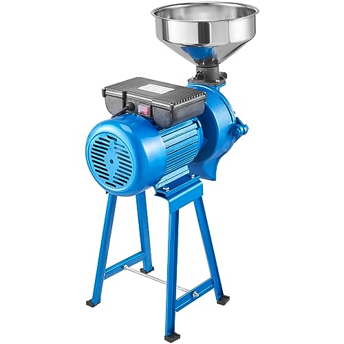 VEVOR Electric Grain Mill Grinder, 1500W 110V Spice Grinders, Commercial Corn Mill with Funnel, Thickness Adjustable Powder Machine, Heavy Duty Feed Flour Cereal Mill Wheat Grinders, Dry & Wet Grinder