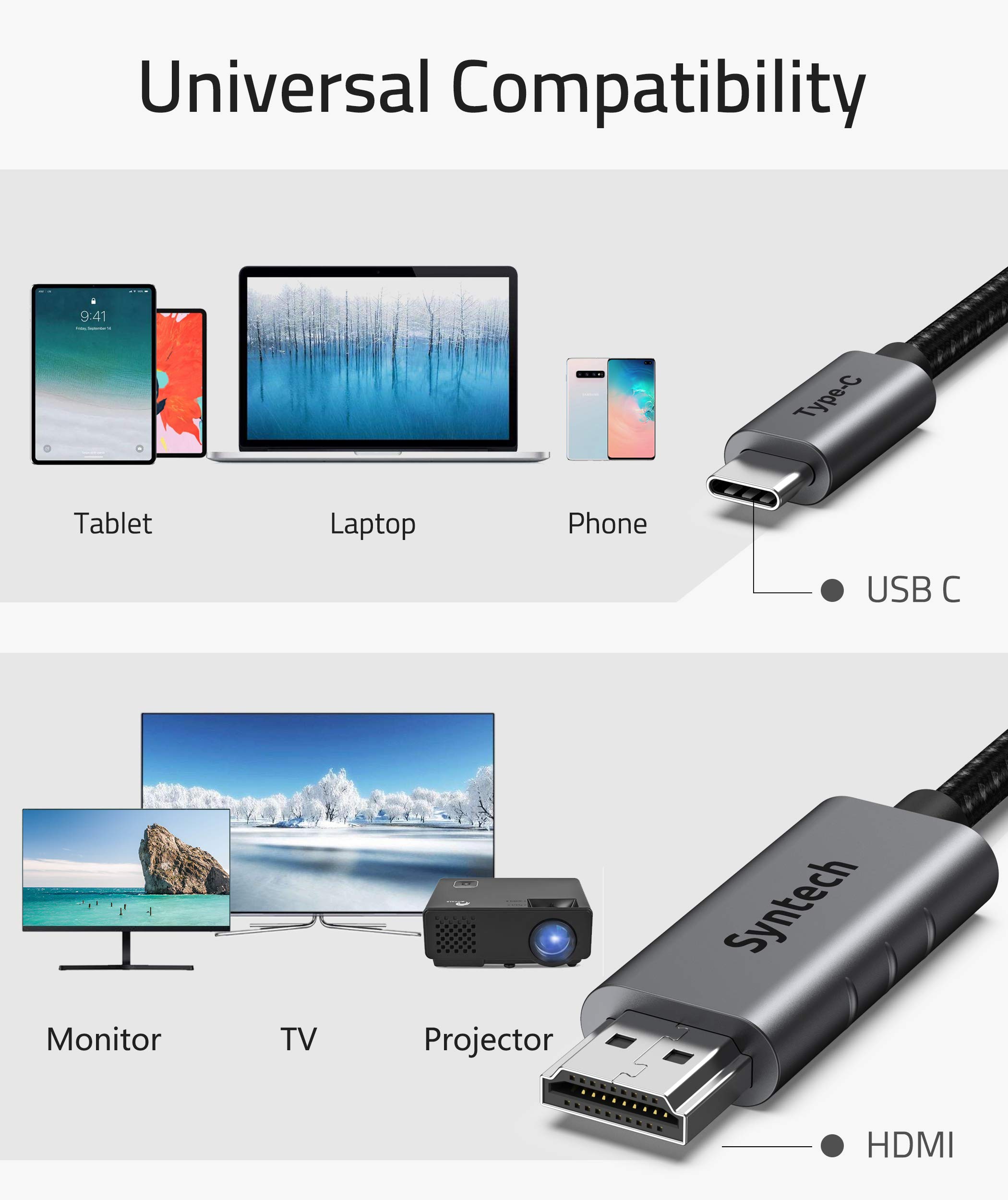 USB C to HDMI Cable 4K, USB-C Thunderbolt 3 Compatible to HDMI Cable Compatible with MacBook Pro 2020, MacBook Air, iPad Mini 6, Surface Pro 8/X Go Studio, iPad Air Pro, iMac 2021 and More- 6 feet