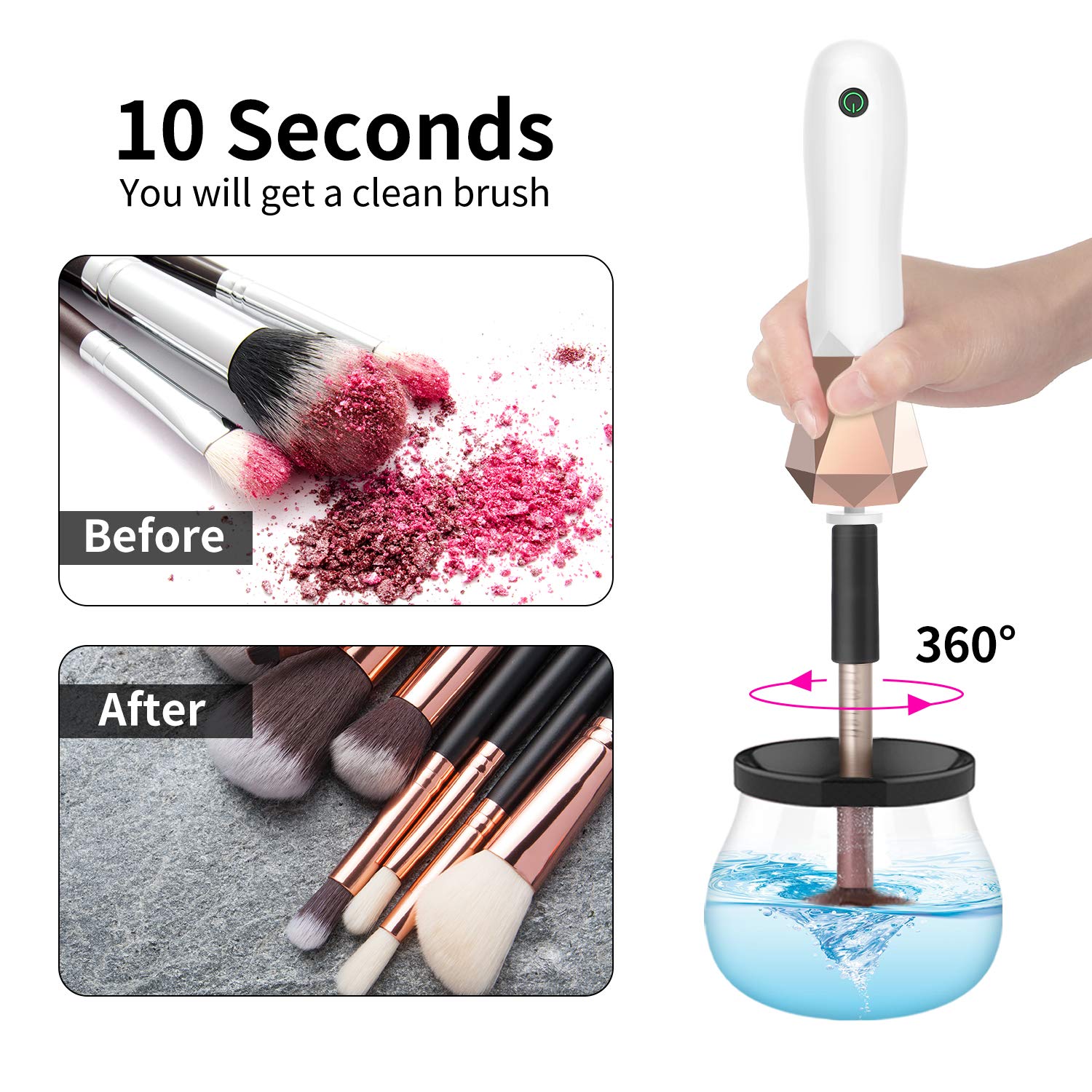 Senbowe Upgraded USB Makeup Brush Cleaner and Dryer Machine, Electric Cosmetic Automated Makeup Brush Spinner, Cleaning Solution Tool, 13 Collars, Wash and Dry in Seconds, Rechargeable Brush Cleaner