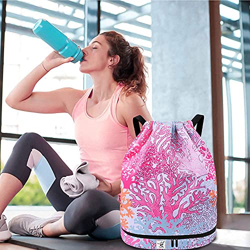 Risefit Waterproof Drawstring Bag, Drawstring Backpack, Gym Bag Sackpack Sports Backpack for Women Men (Pink coral)