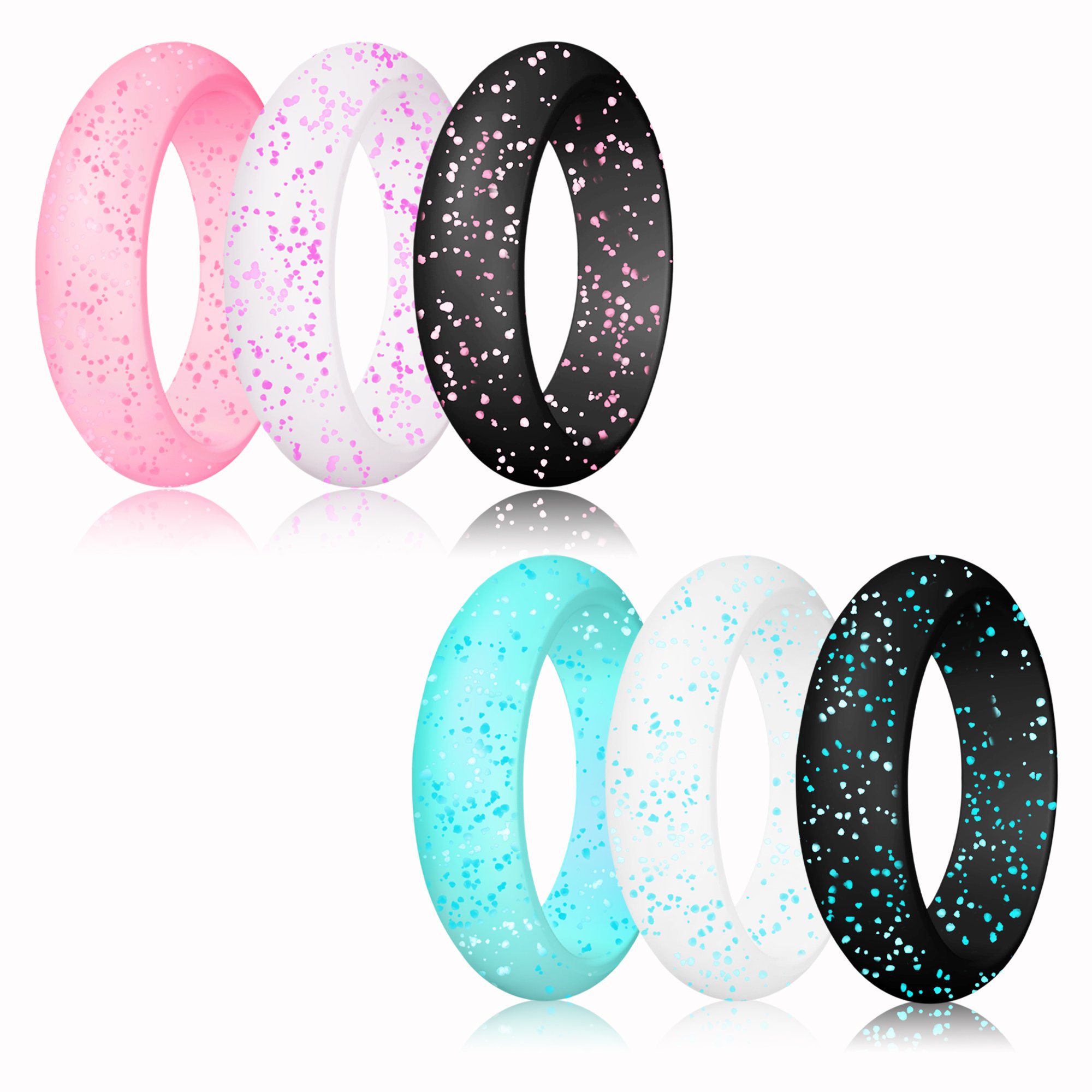 Silicone Wedding Ring for Women, LUNIQI Thin and Stackable Durable Rubber Safe Band for Love, Couple, Souvenir and Outdoor Active Exercise Style-10 Rings Pack