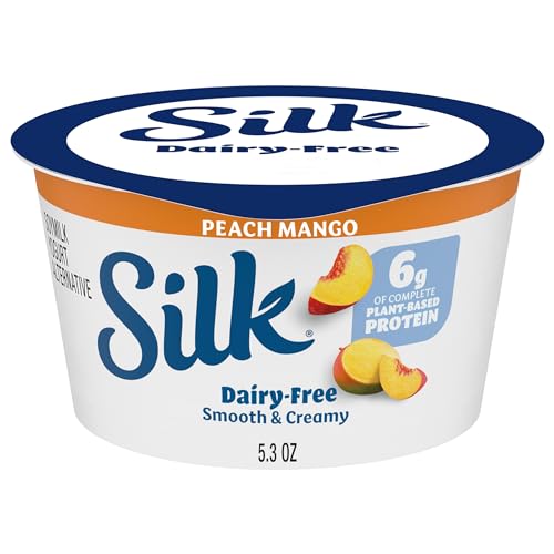Silk Peach Mango Dairy Free, Soy Milk Yogurt Alternative, Smooth and Creamy Plant Based Yogurt with 6 Grams of Protein Per Serving, 5.3 OZ Container