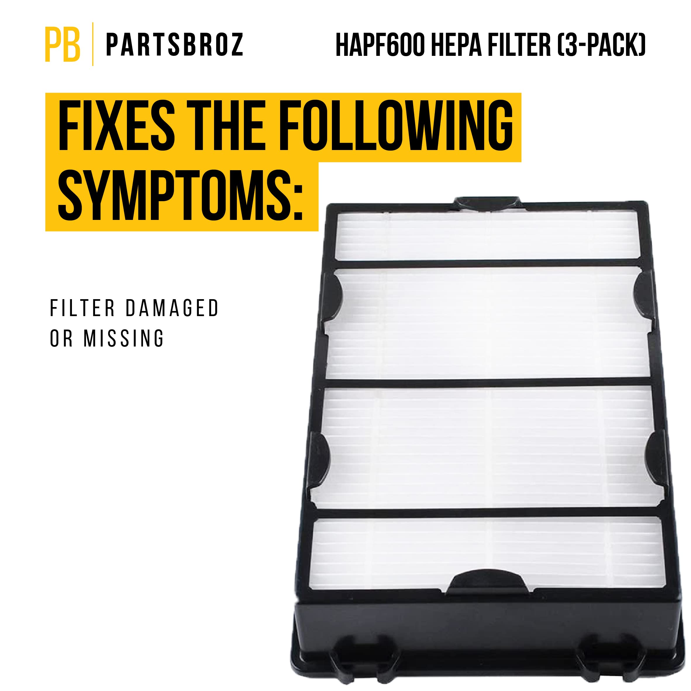 Upgraded HAPF600 HEPA Filter Replacement (3-Pack) by PartsBroz - Exact Fit for HAP8650B-U HAP616B-TU HAP616-TU Holmes Air Purifier - 9.75H x 6.5W x 2.5D in. - B Air Filter & Carbon Pre Filter
