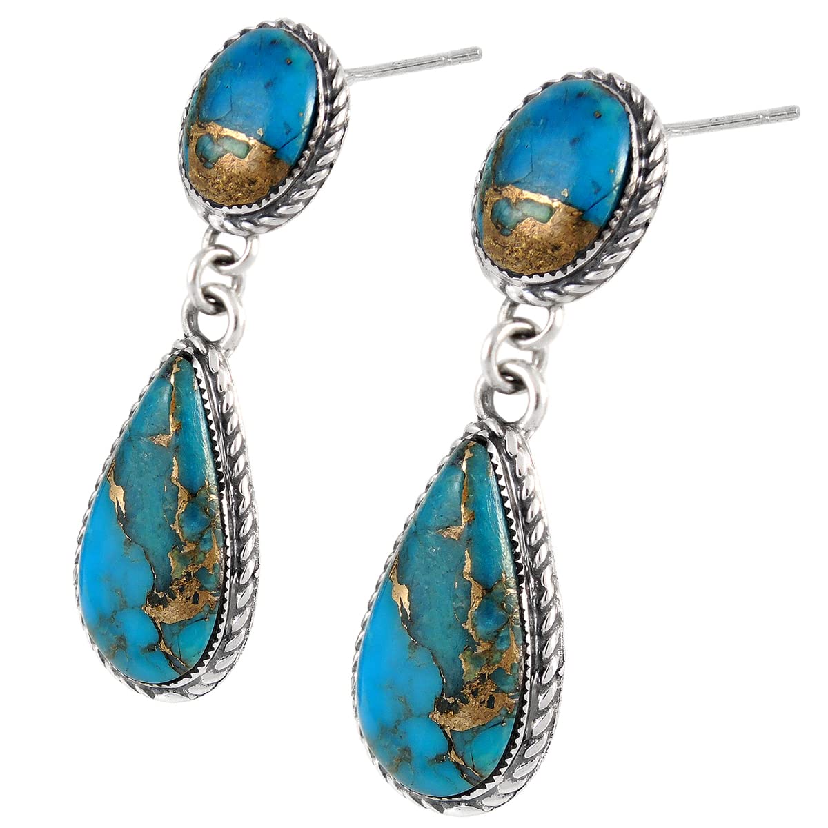 Turquoise Earrings Sterling Silver Copper-Infused Matrix Turquoise Jewelry (Bold Teardrops)