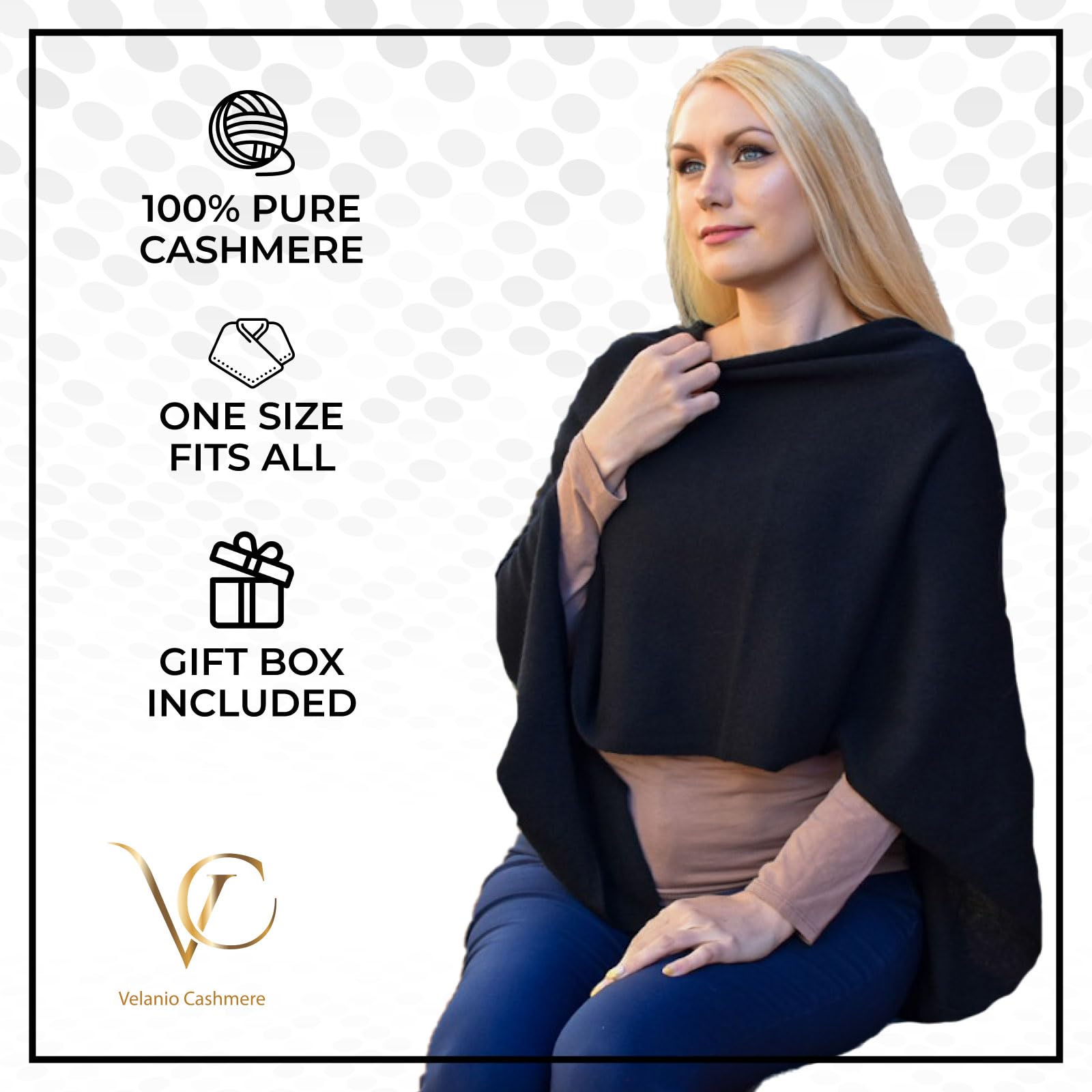 Velanio Cashmere Cashmere Knitted Poncho 100% Mongolian Cashmere Dress Topper for Women Wrap [Gift Box] Light Pink