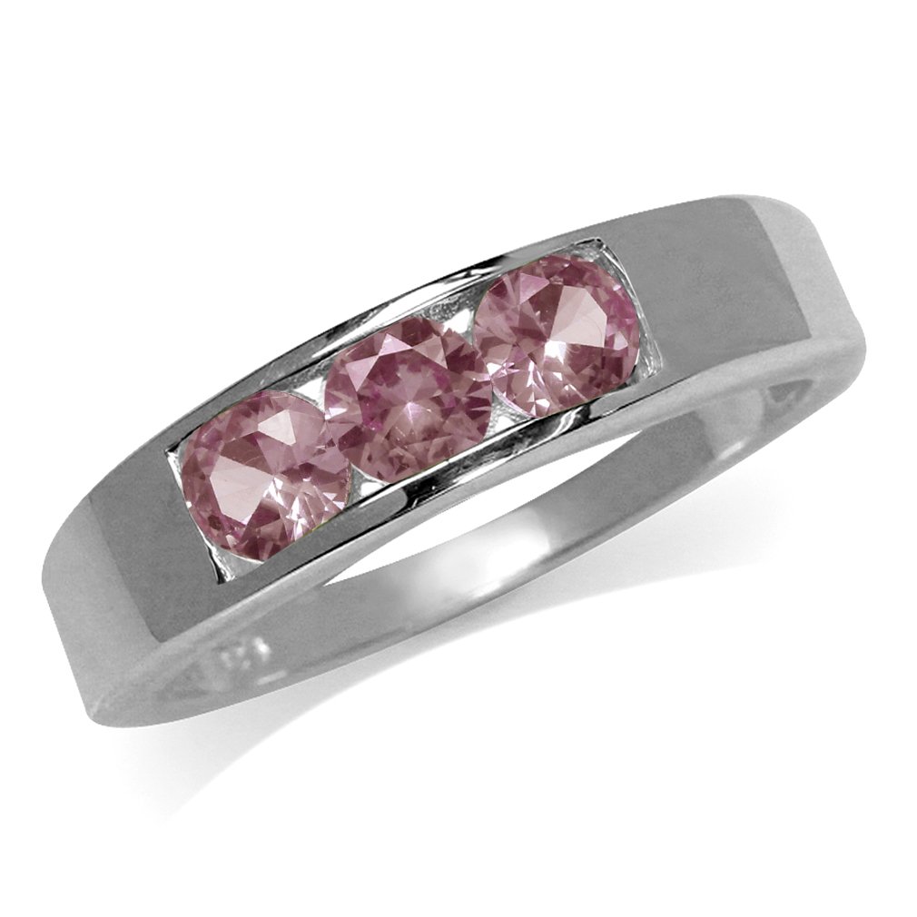 Silvershake 3 Stone Simulated Color Change Alexandrite White Gold Plated 925 Sterling Silver Band Ring Size 7